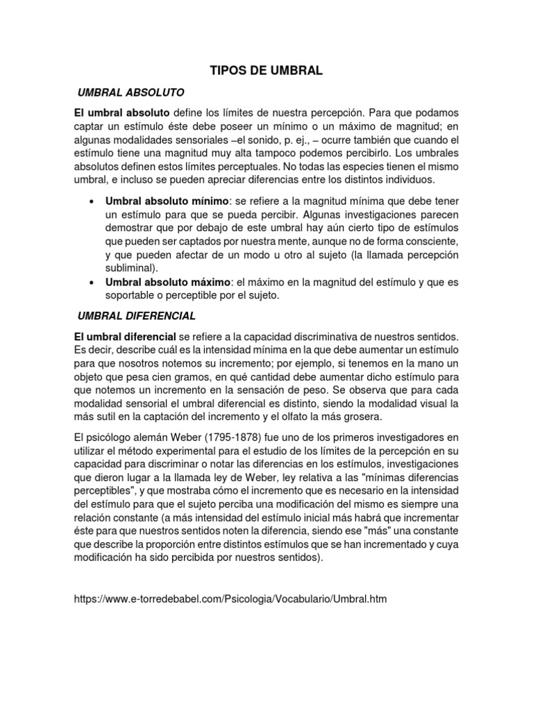 Tipos de Umbral en Psicología | PDF | Psicología experimental | Percepción