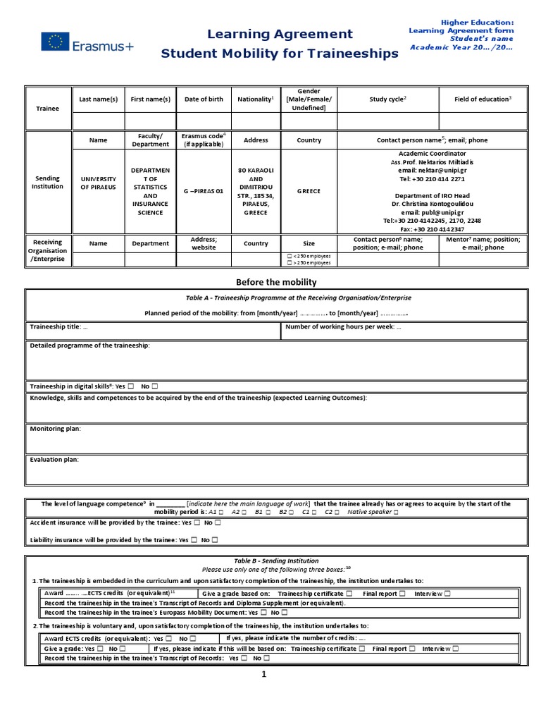 Learning Agreement Student Mobility For Traineeships | PDF | Academic Degree | Analytics