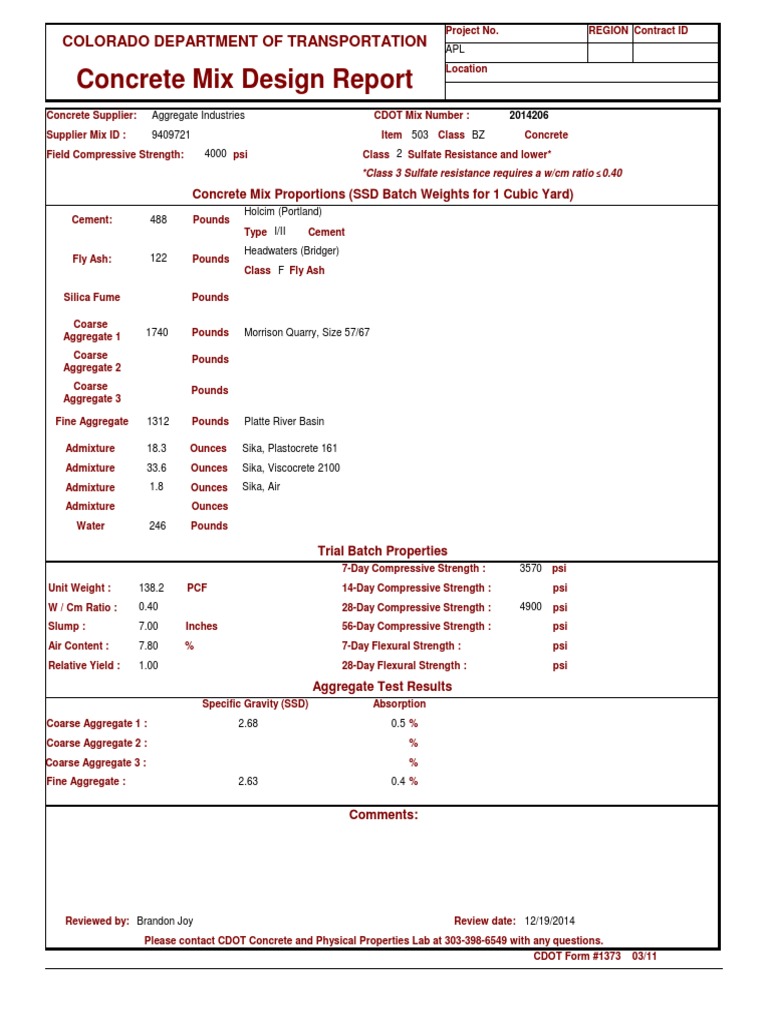 Concrete Mix Design Report 2014206 | PDF | Concrete | Building Engineering