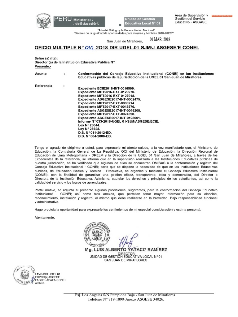 Oficio-Multiple-N°-041-2018-Divedrsos Formatos para Comformar e Implementar El CONEI | PDF ...