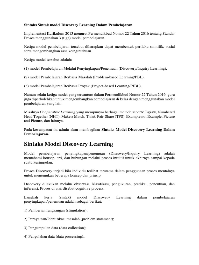 Sintaks Sintak Model Discovery Learning Dalam Pembelajaran | PDF ...