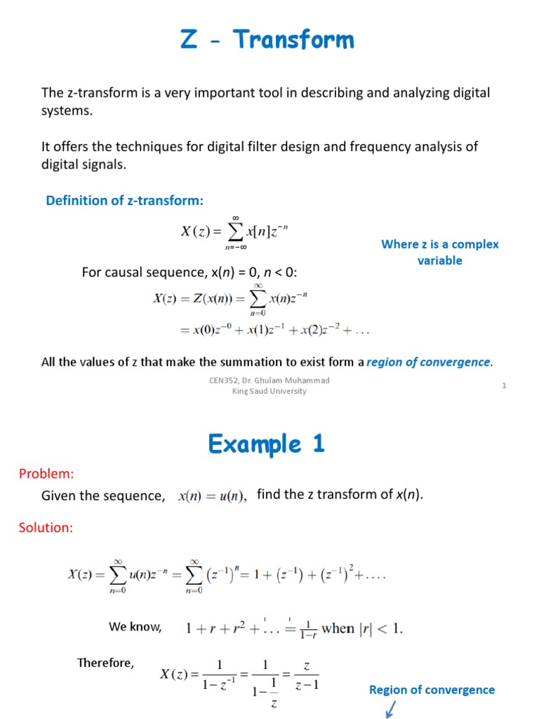 Z-Transform Examples PDF | PDF | Recurrence Relation | Laplace Transform