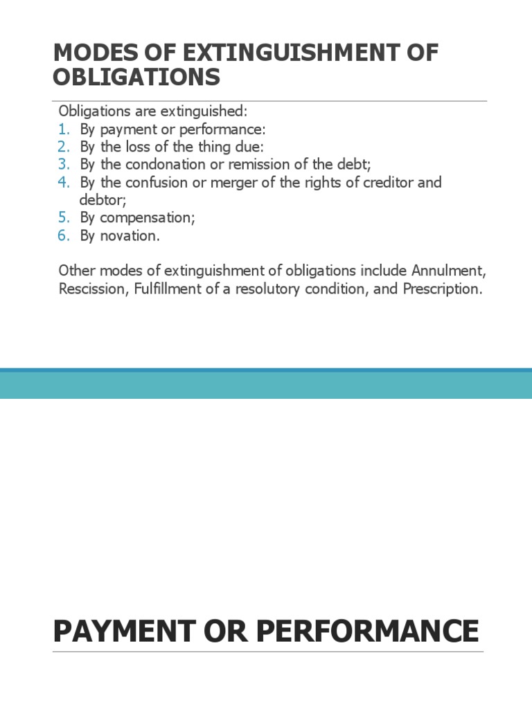 Obligations - Modes of Extinguishment | PDF | Assignment (Law) | Payments