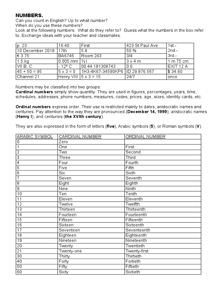 Numbers - English Grammar | PDF | Litre | Scientific Observation