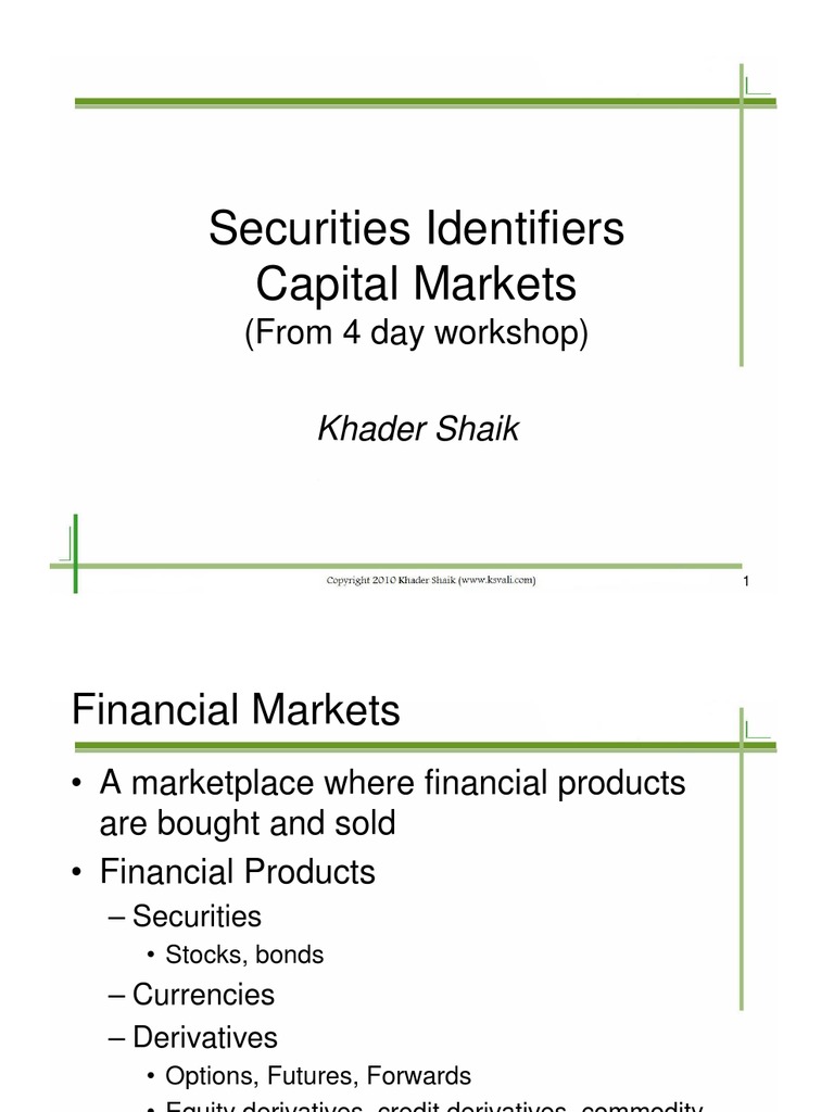 Securities Identifiers Capital Markets: (From 4 Day Workshop) | PDF ...