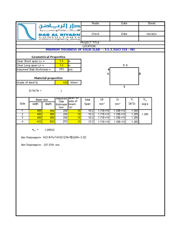 Minimum Thickness of Solid Slab According To ACI | PDF