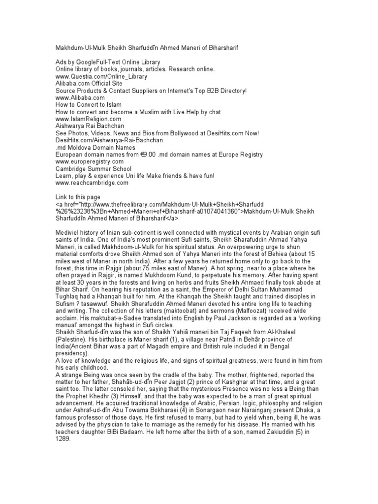 Sheikh Sharfuddin Maneri: Sufi Legacy | PDF | Religious Behaviour And ...