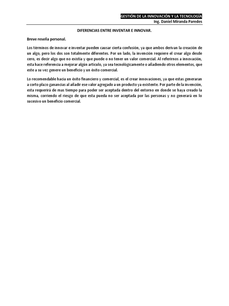 Diferencias Entre Inventar e Innovar PDF | PDF