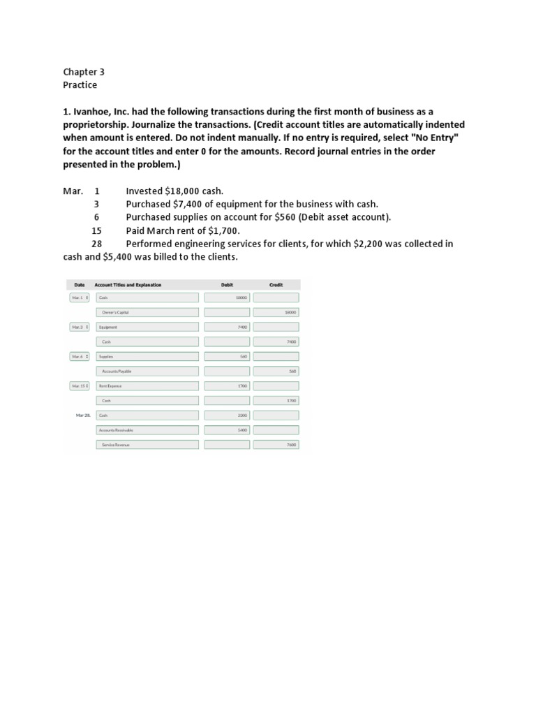 Journal Entries for Practice Problems Involving the Accounting Cycle ...