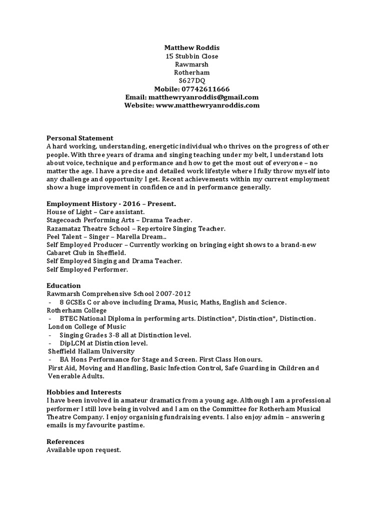 Matthew Roddis - CV | PDF