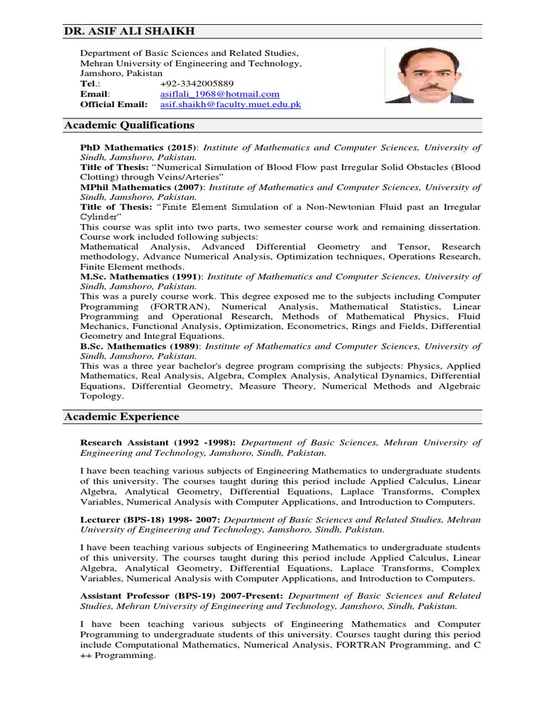 DR Asif Ali Shaikh Mehran University of Engineering Technology PDF ...