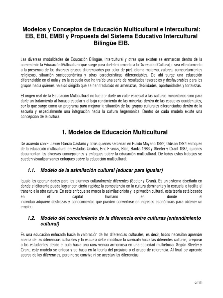 Modelos y Conceptos de Educación Multicultural e Intercultural. | PDF | Multilingüismo ...