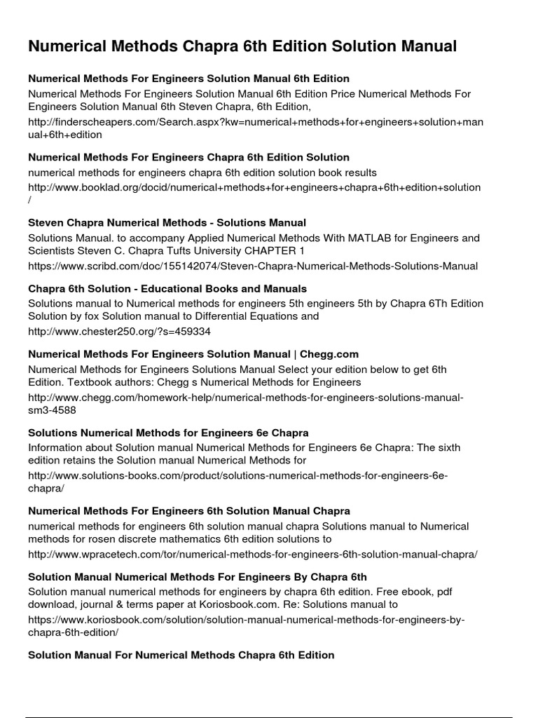 Numerical Methods Chapra 6th Edition Solution Manual PDF | Download ... Numerical Methods Chapra 6th Edition Solution Manual PDF | Download ...
