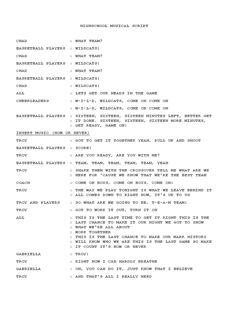Highschool Musical Script | PDF | Entertainment | Sports