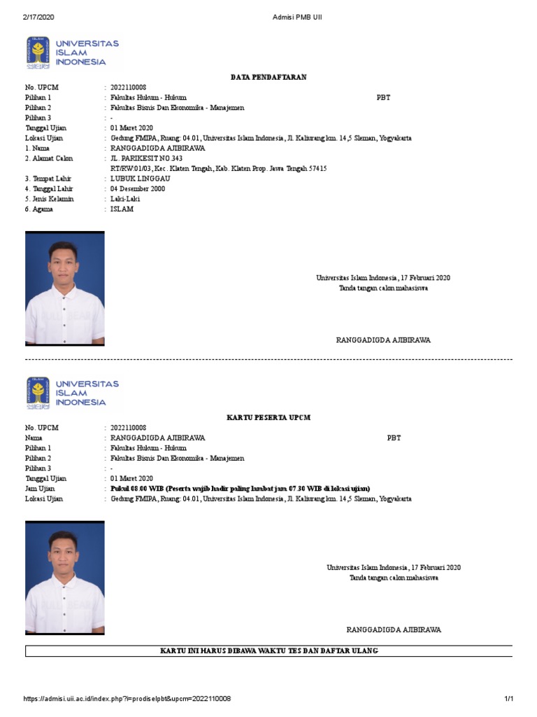 Admisi PMB UII PDF | PDF