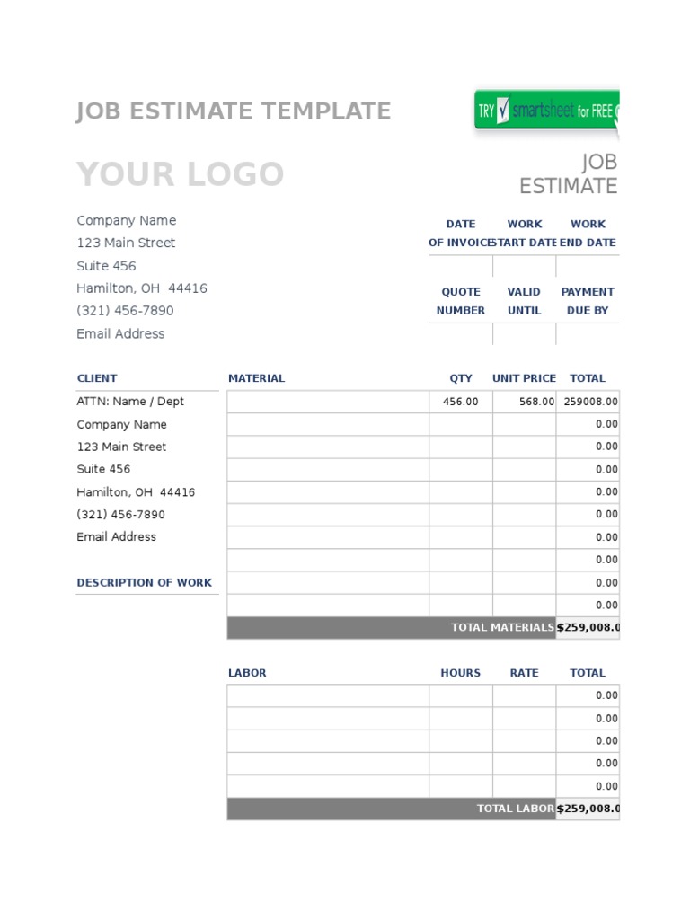 Job Estimate Template Guide | PDF | Economies | Business