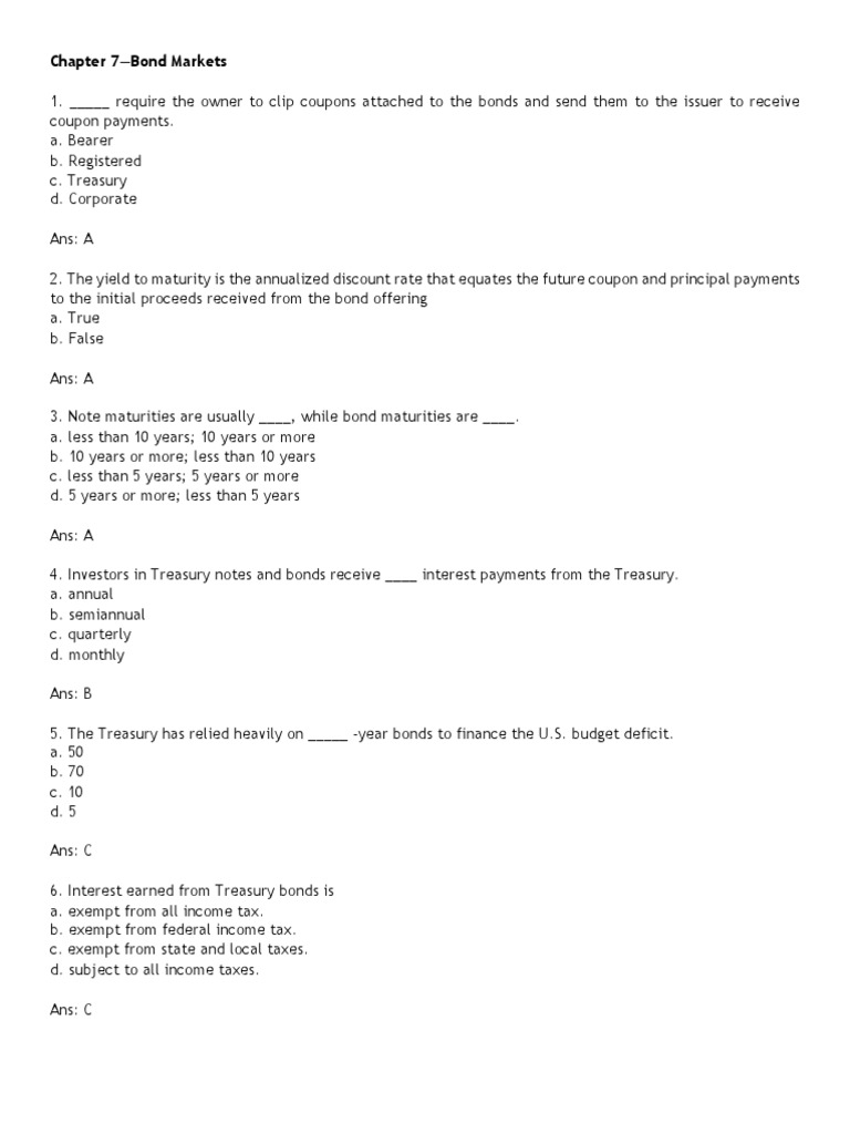 Chapter 7 Bond Markets | PDF | Bonds (Finance) | United States Treasury ...