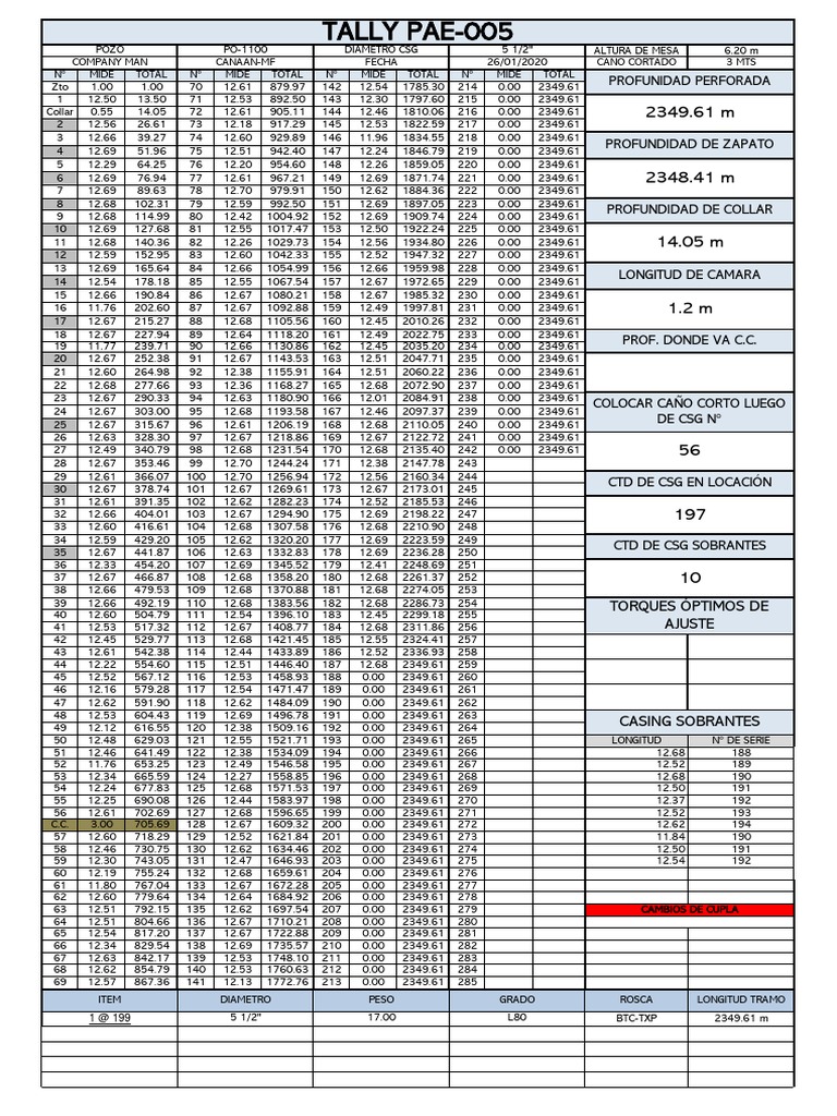 Drilling Tally Example | PDF