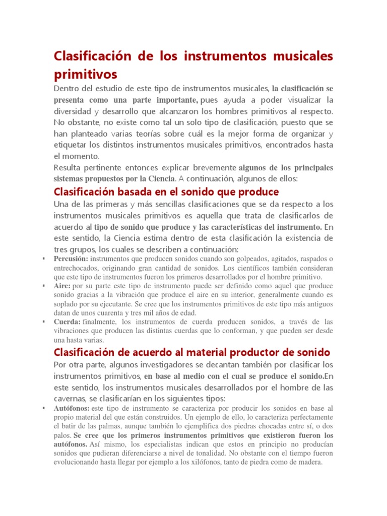 Clasificación de Los Instrumentos Musicales Primitivos | PDF ...