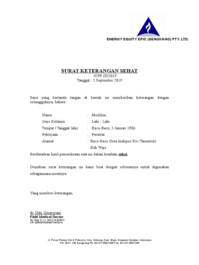 Form Surat Keterangan Sehat | PDF