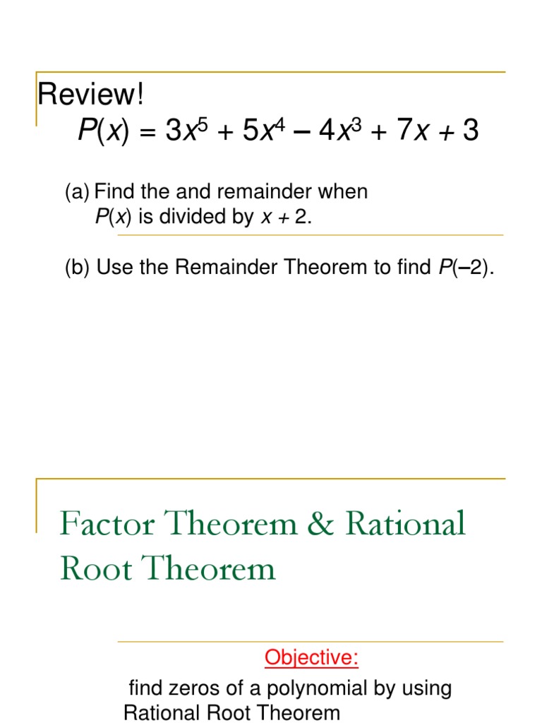3 3 Rational Root Theorem Pdf Factorization Polynomial