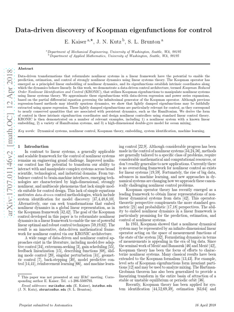 Data-Driven Discovery of Koopman Eigenfunctions For Control | PDF | Dynamical System | Control ...