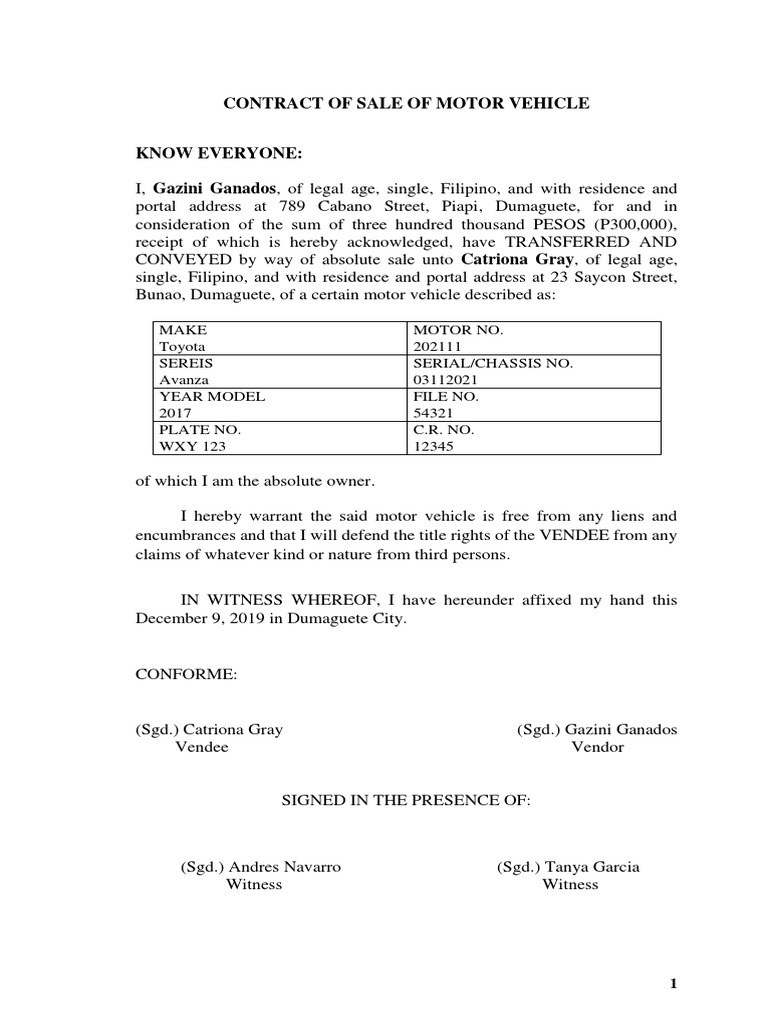 Motor Vehicle Sale Agreement Template | PDF | Natural Resources Law ...