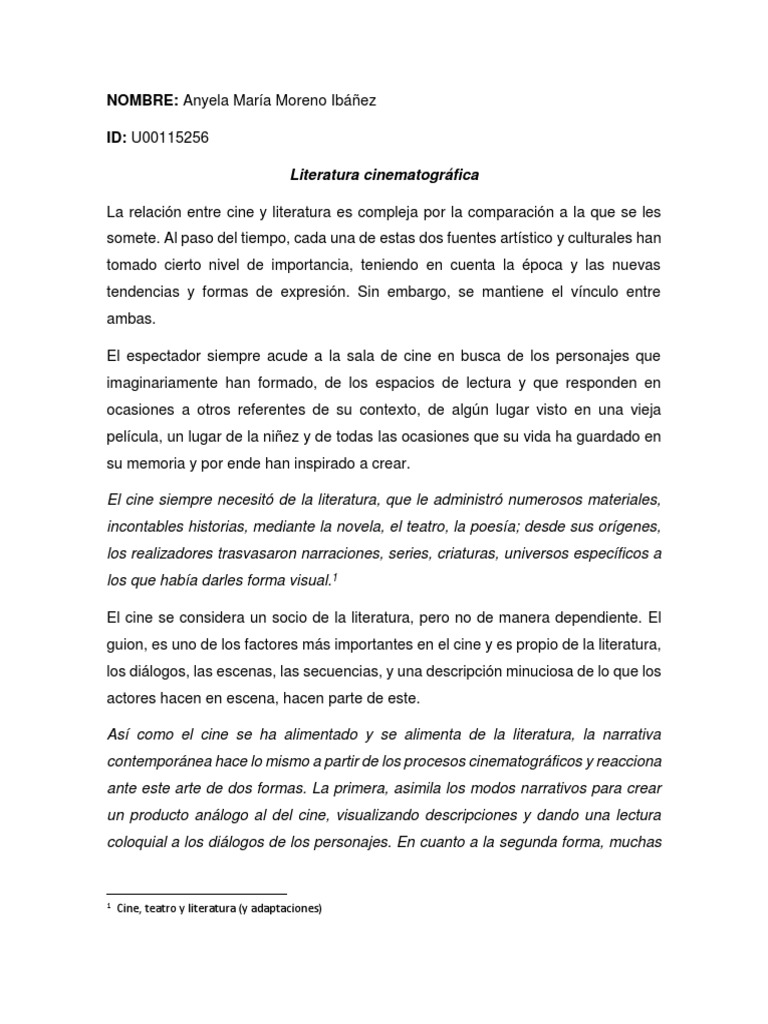 Relación Entre El Cine y La Literatura en La Adaptación | PDF ...