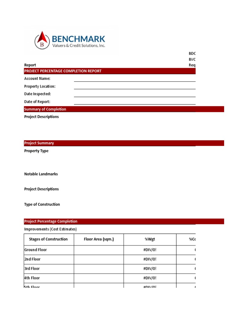 Template - Project Percentage Completion Report | PDF | Real Estate ...