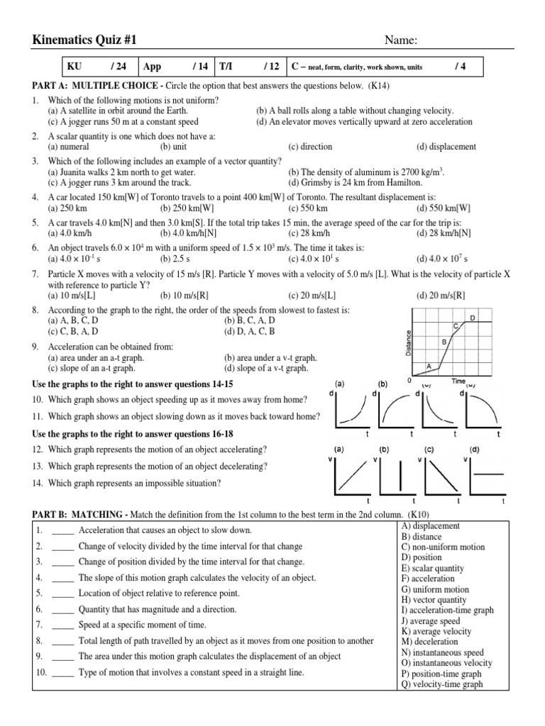 Kinematics Quiz 1 | PDF | Velocity | Speed