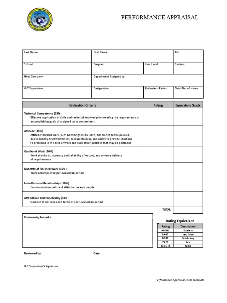 FLU OJT Performance Appraisal Template | PDF | Performance Appraisal | Evaluation
