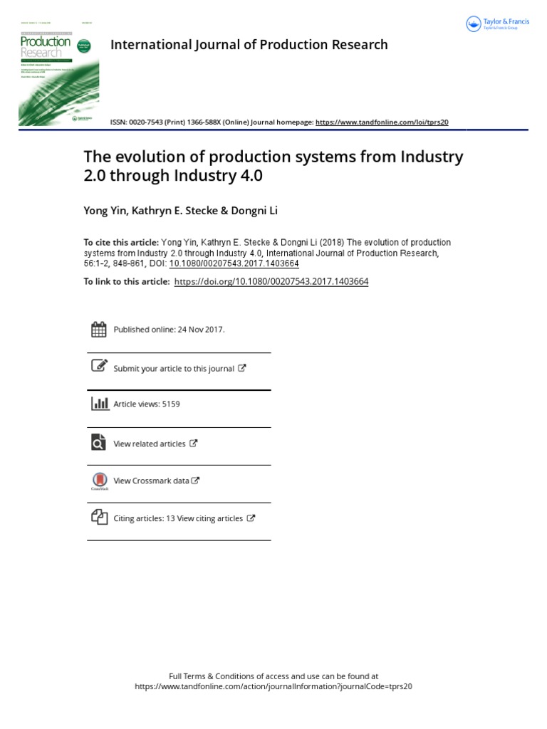 The Evolution of Production Systems From Industry 2 0 Through Industry ...