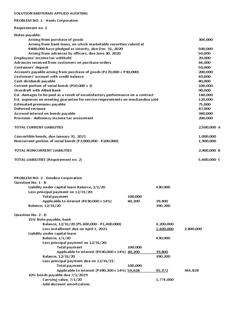 Applied Auditing Midterm Solutions | PDF | Bonds (Finance) | Discounting