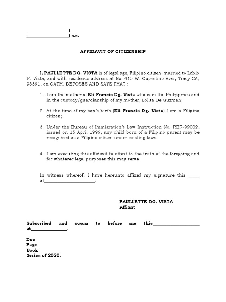 Affidavit of Citizenship | PDF