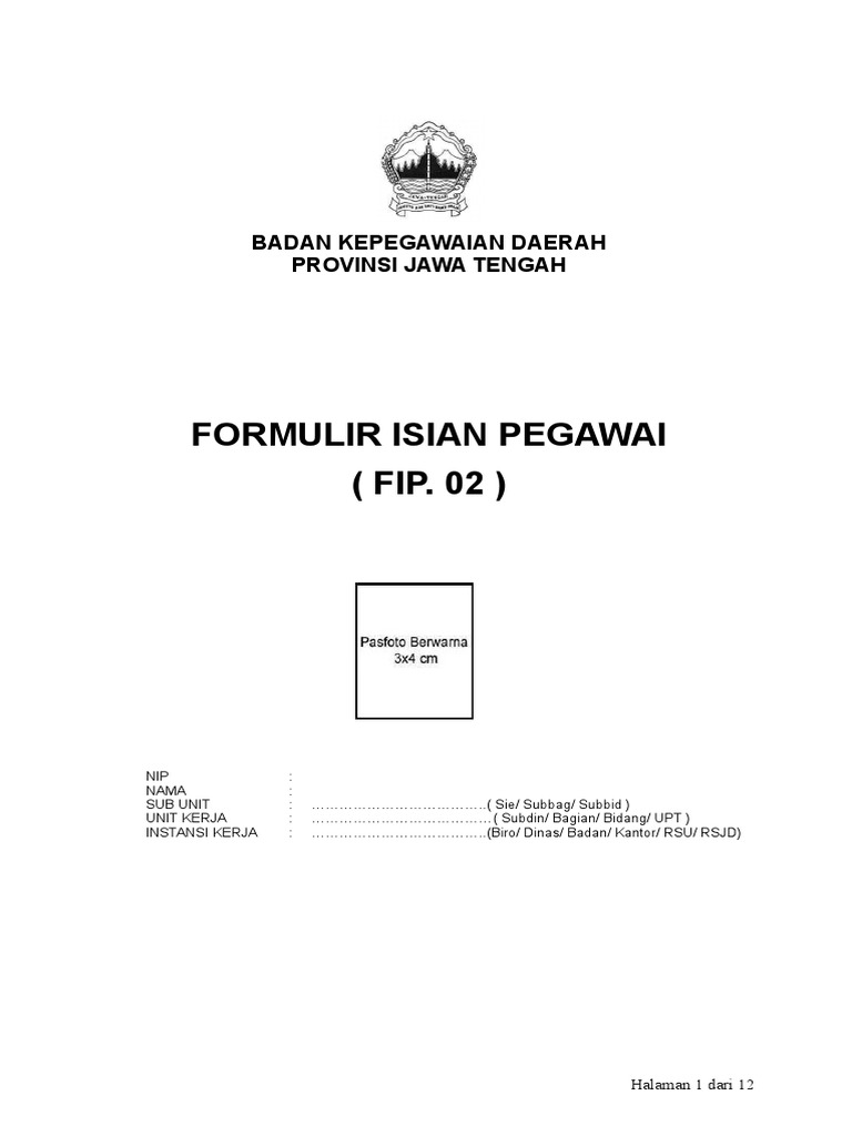 Fip Formulir Isian Pegawai Rsud Tugurejo | PDF