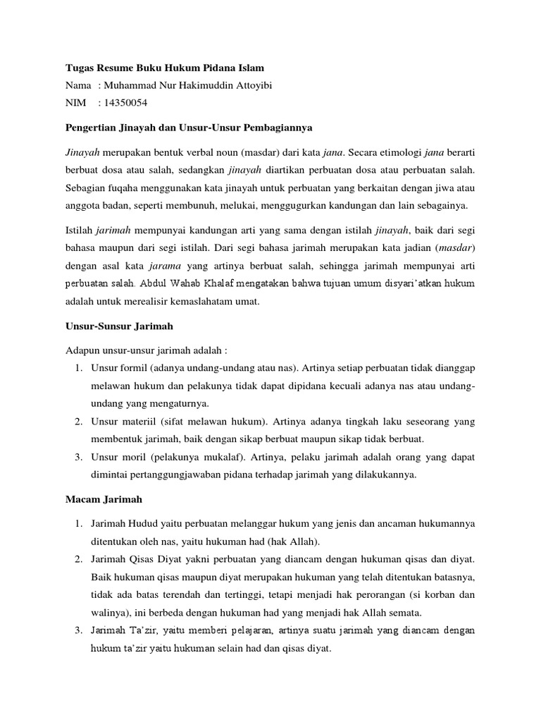 Resume Buku Hukum Pidana Islam | PDF