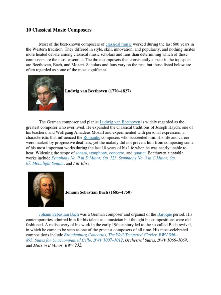 10 Classical Music Composers | PDF | Concerto | Ludwig Van Beethoven