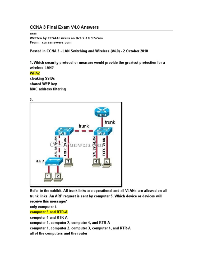 Ccna 3 Final Exam V4.0 Answers: Written by Ccnaanswers On Oct-2-10 9 ...