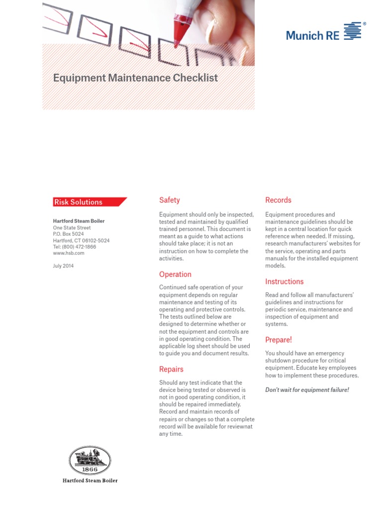 Equipment Maintenance Checklist PDF | PDF | Boiler | Steam