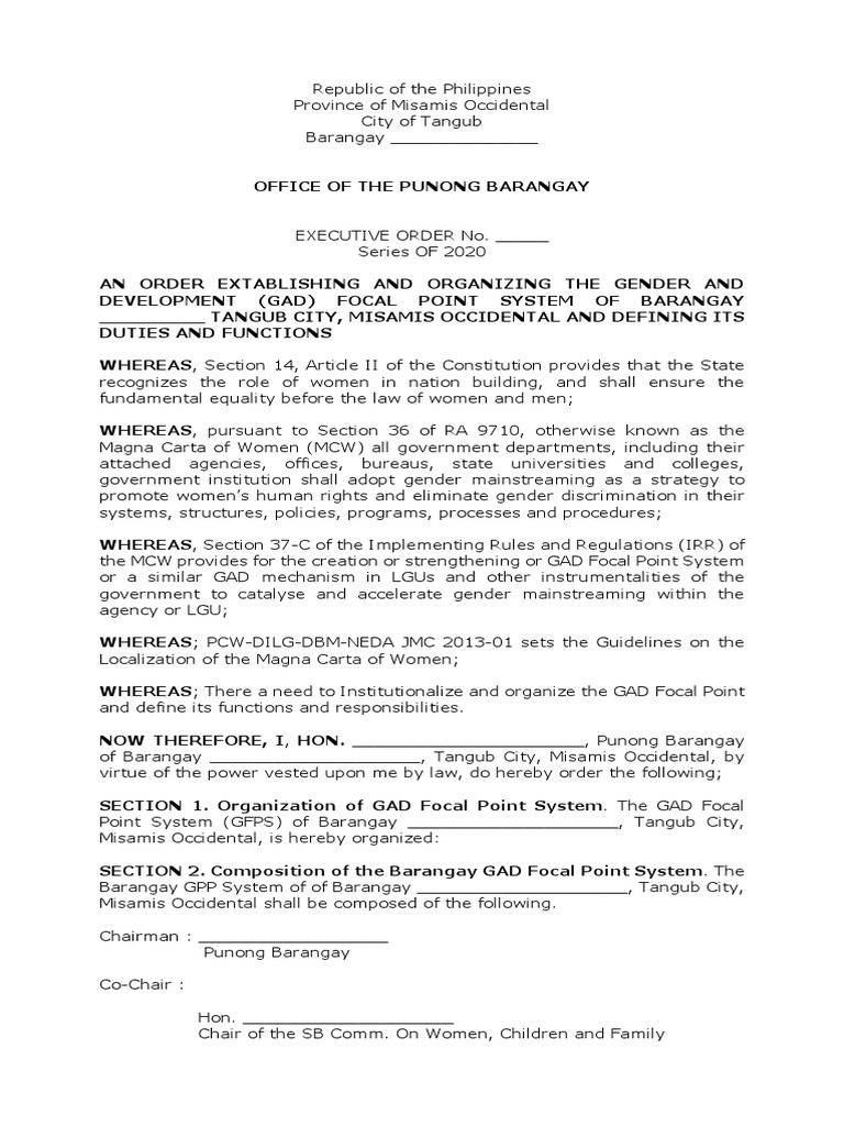 Establishing the Barangay Gender and Development Focal Point System ...