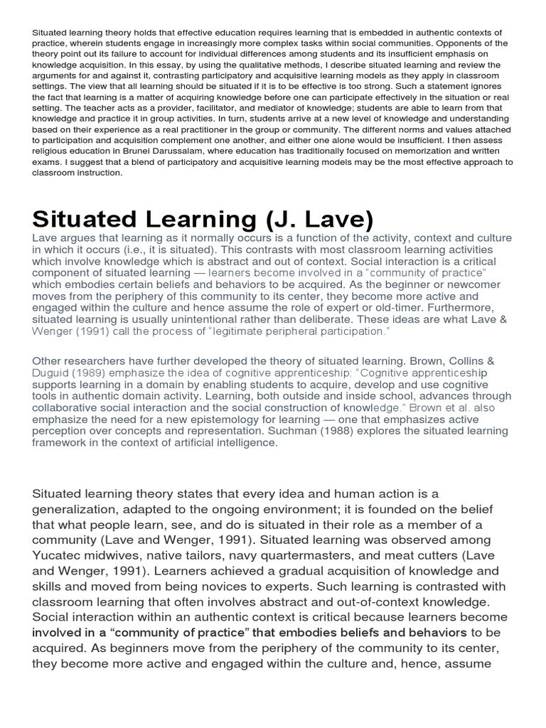 Situated Learning | PDF | Constructivism (Philosophy Of Education ...