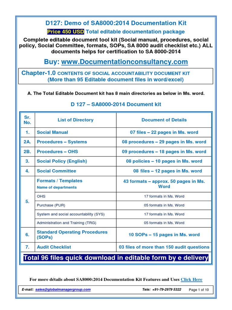 SA8000:2014 Documentation Kit Overview | PDF | Occupational Safety And ...