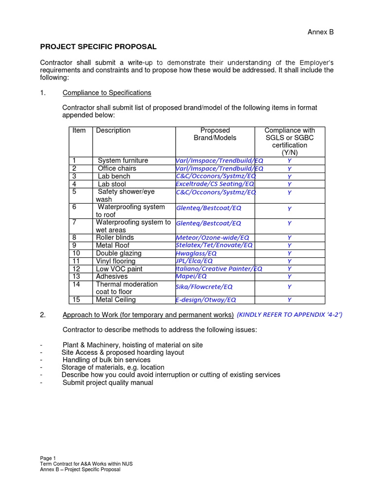 Annex B - Project Specific Proposal - 3mar16 | PDF | Accessibility | Risk