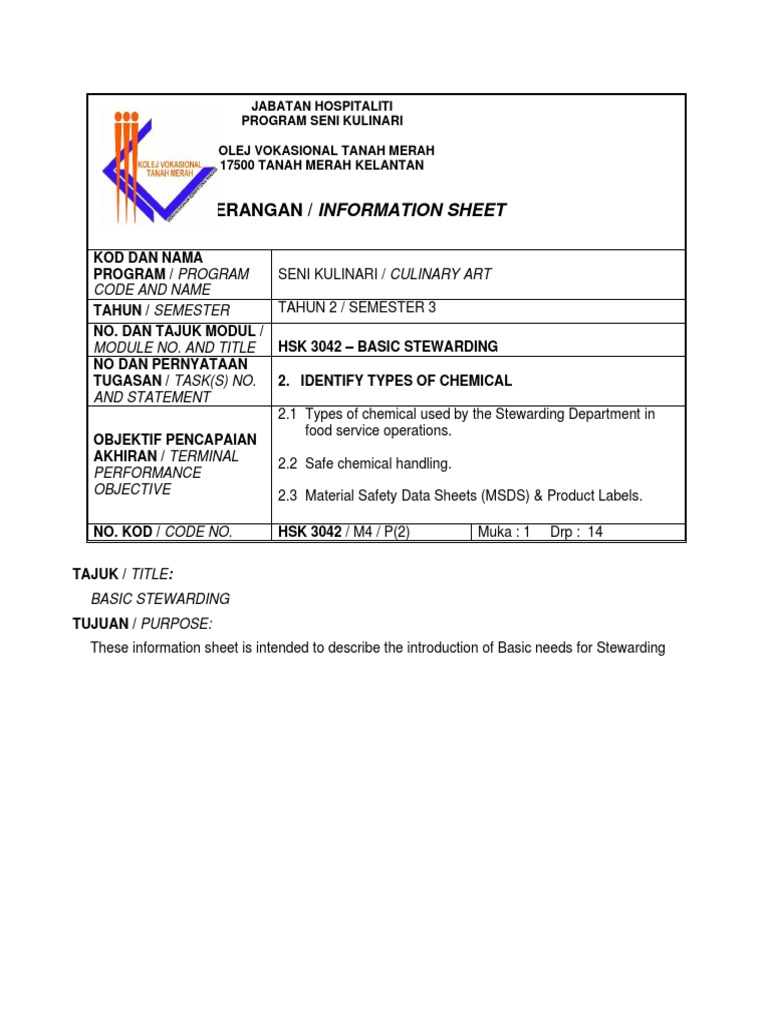 Basic Stewarding Kp-2 HSK 3042 | PDF