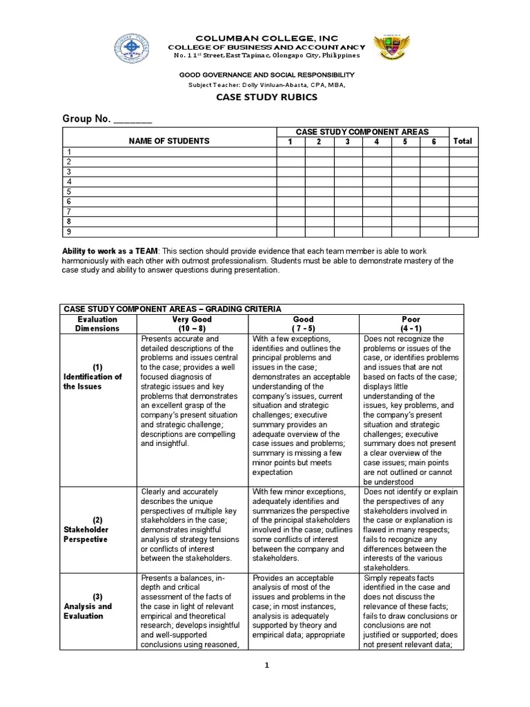Case Study Evaluation Rubric Guide | PDF | Rubric (Academic) | Evaluation