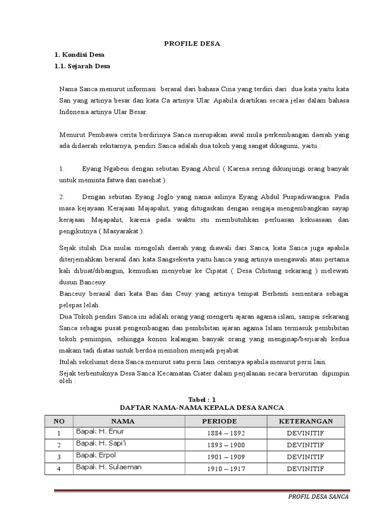Profil Desa Sanca, Subang | PDF
