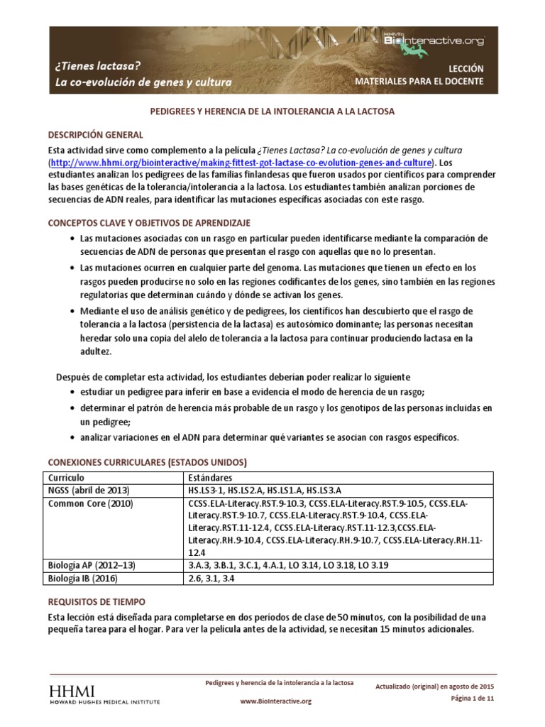 Lactase Pedigrees Patterns Inheritance Teacher Spanish PDF | Descargar ... Lactase Pedigrees Patterns Inheritance Teacher Spanish PDF | Descargar ...