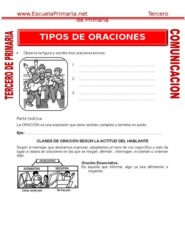 Tipos de Oraciones para Tercero de Primaria | PDF | Oración ...