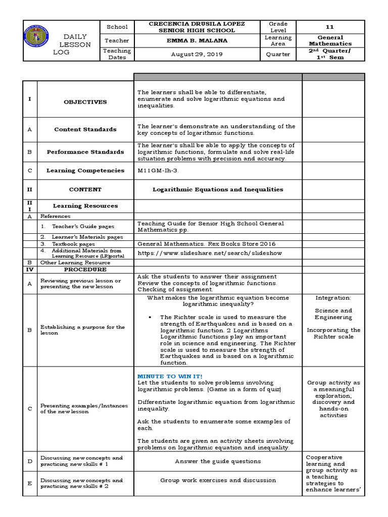 Cot 2nd | PDF | Logarithm | Learning
