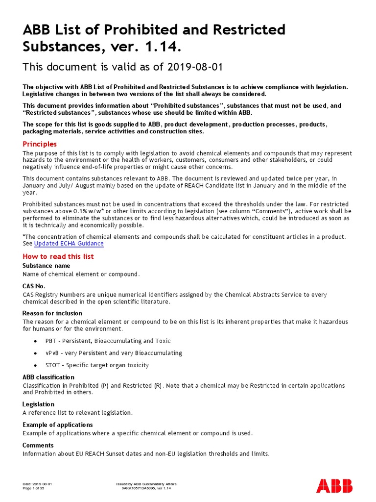 ABB List of Prohibited and Restricted Substances - Version 1.14 - PDF ...
